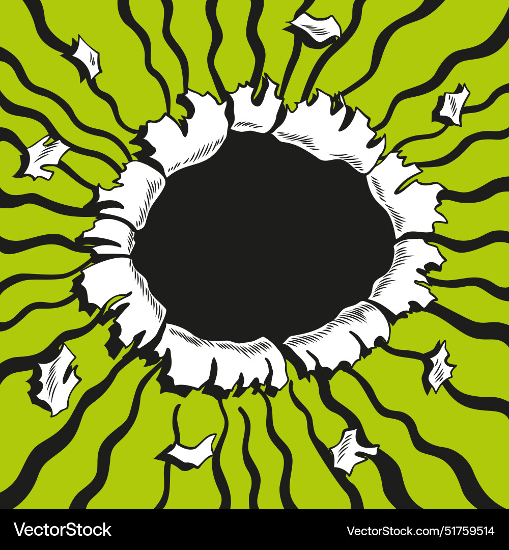 Comic book hole paper is torn through boom Vector Image