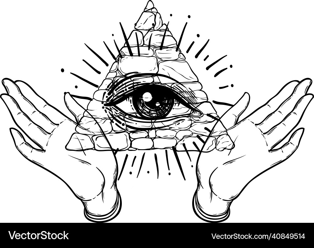 Female hands open around masonic symbol new world Vector Image