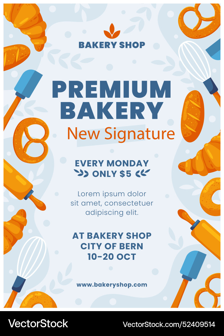 Hand drawn bakery shop poster template Royalty Free Vector
