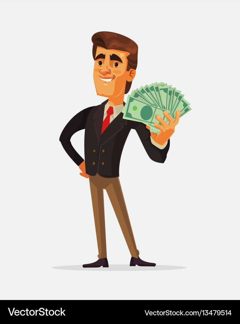 Happy rich businessman character Royalty Free Vector Image