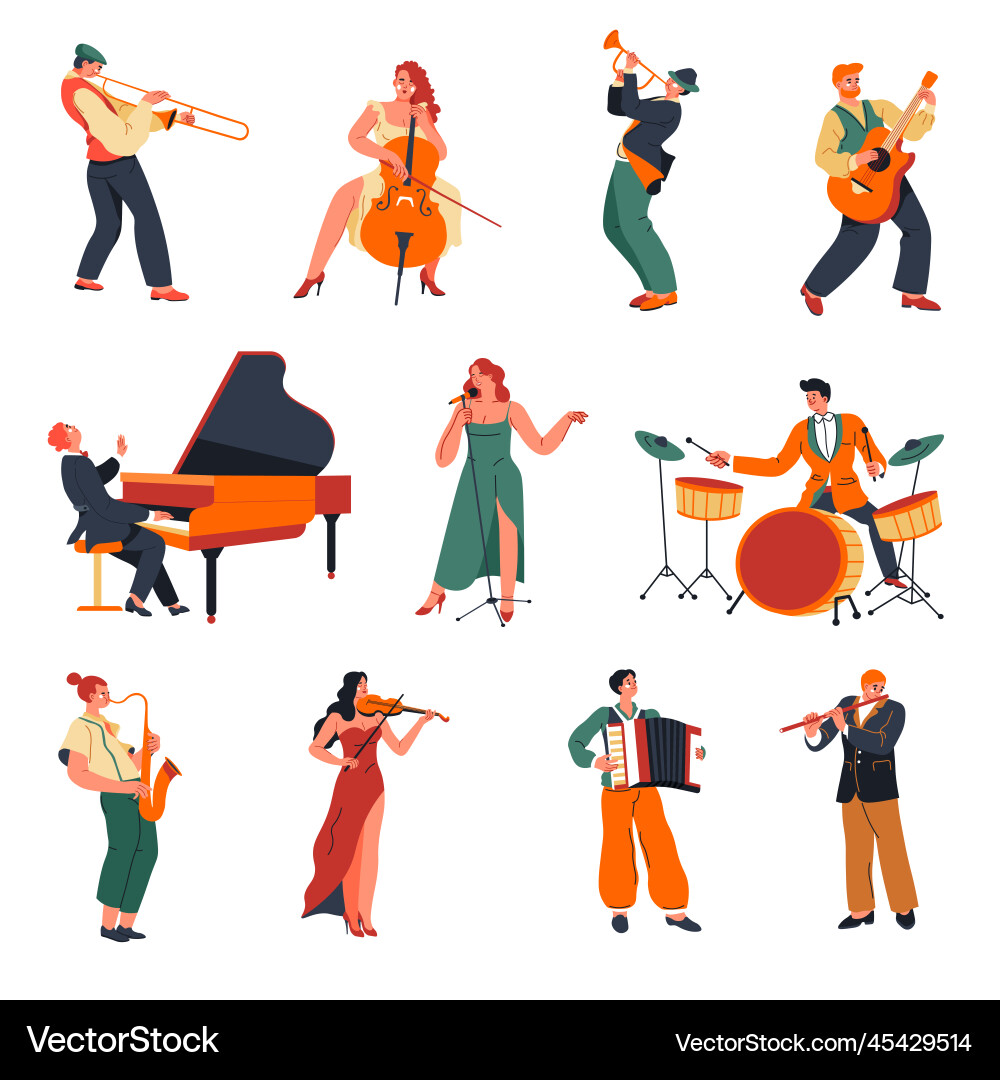Musicians and performers with instruments Vector Image