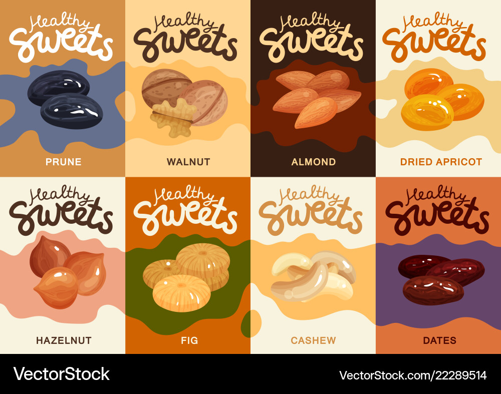 Nut Flat Cards Set - Diverse Nuts & Dried Fruits