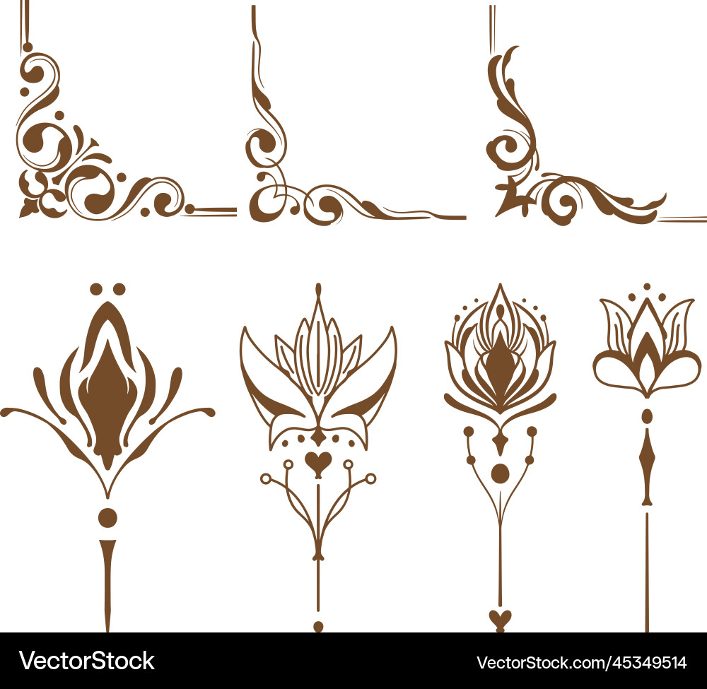 Ornamental tribal corner collections Royalty Free Vector