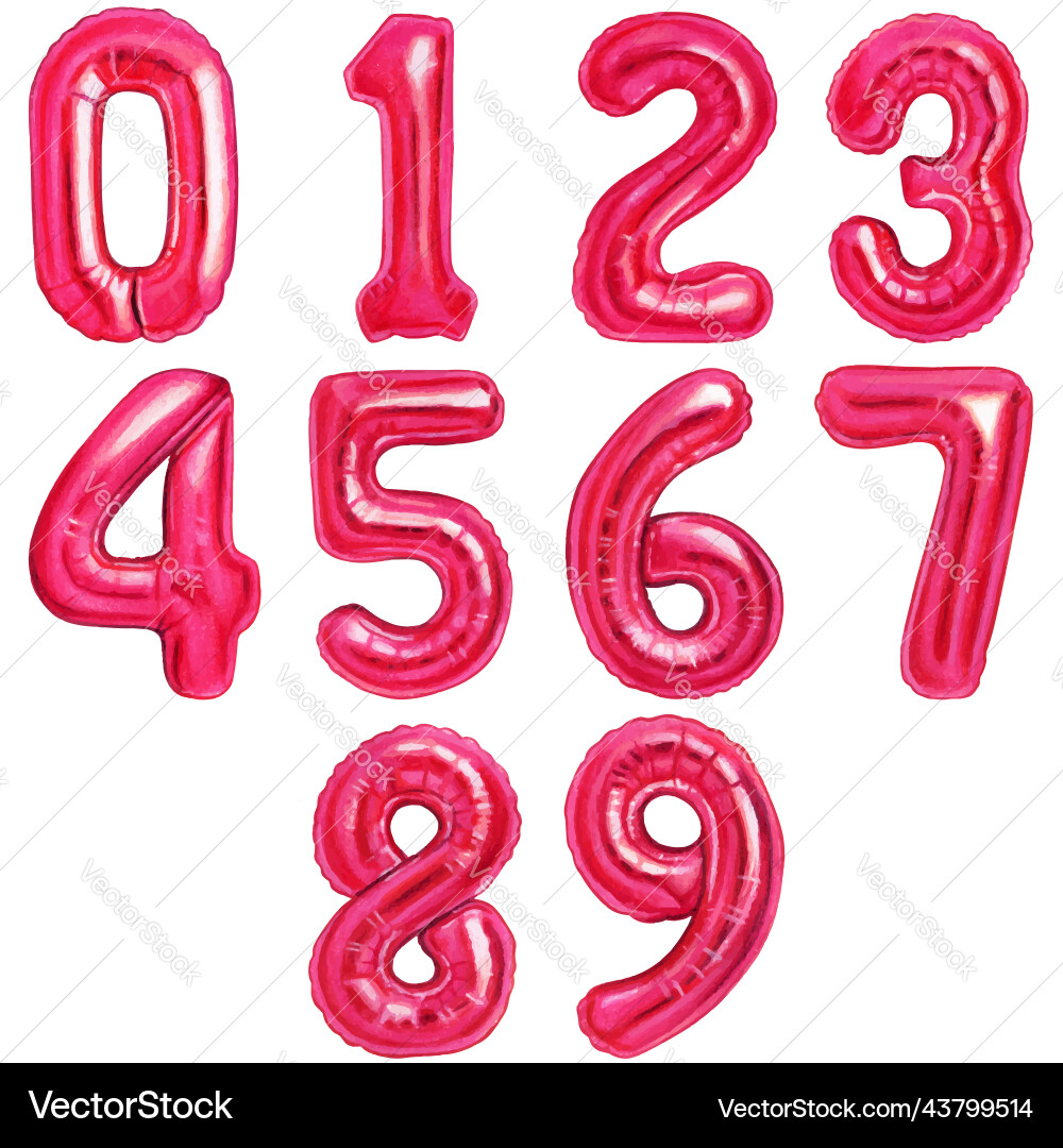 Watercolor hand drawn number shaped balloons Vector Image