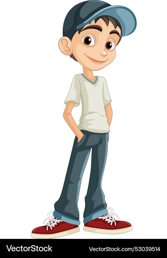 Young boy wearing a cap and jeans Royalty Free Vector Image