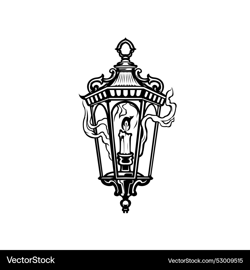 Antique black and white hand drawing lantern Vector Image