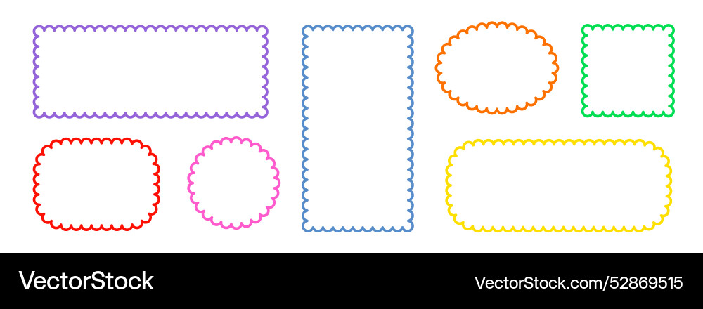 Border frame scallop edge rectangle oval round Vector Image