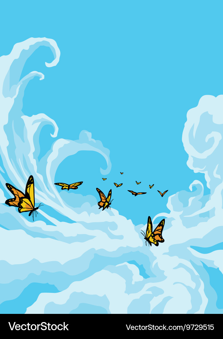 Butterflies flying in a blue cloudy sky Royalty Free Vector