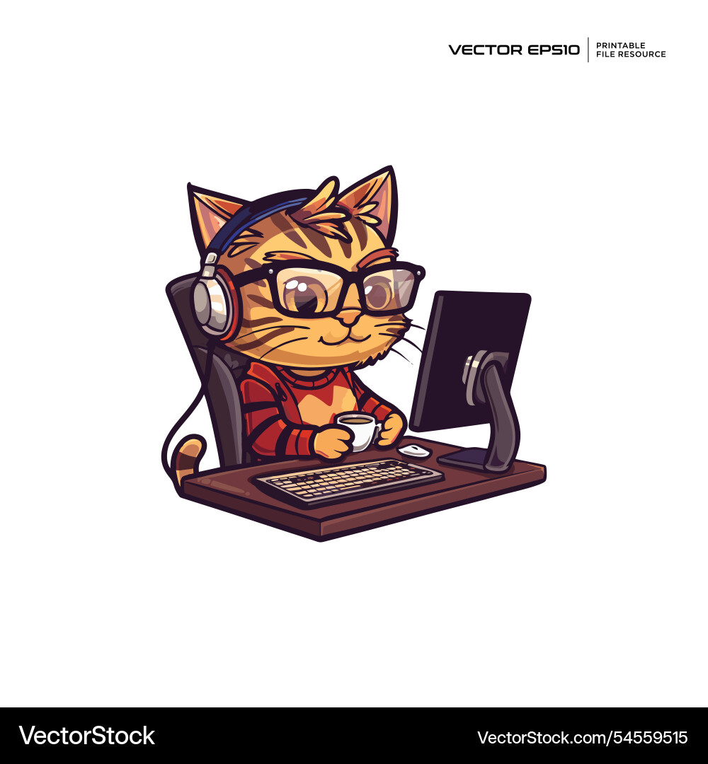 Cute cats playing games character mascot logo Vector Image