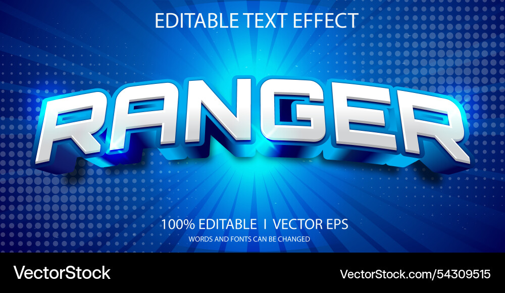 Editable ranger 3d text effect with modern style Vector Image