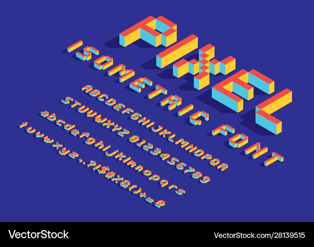 Isometric pixel font Royalty Free Vector Image