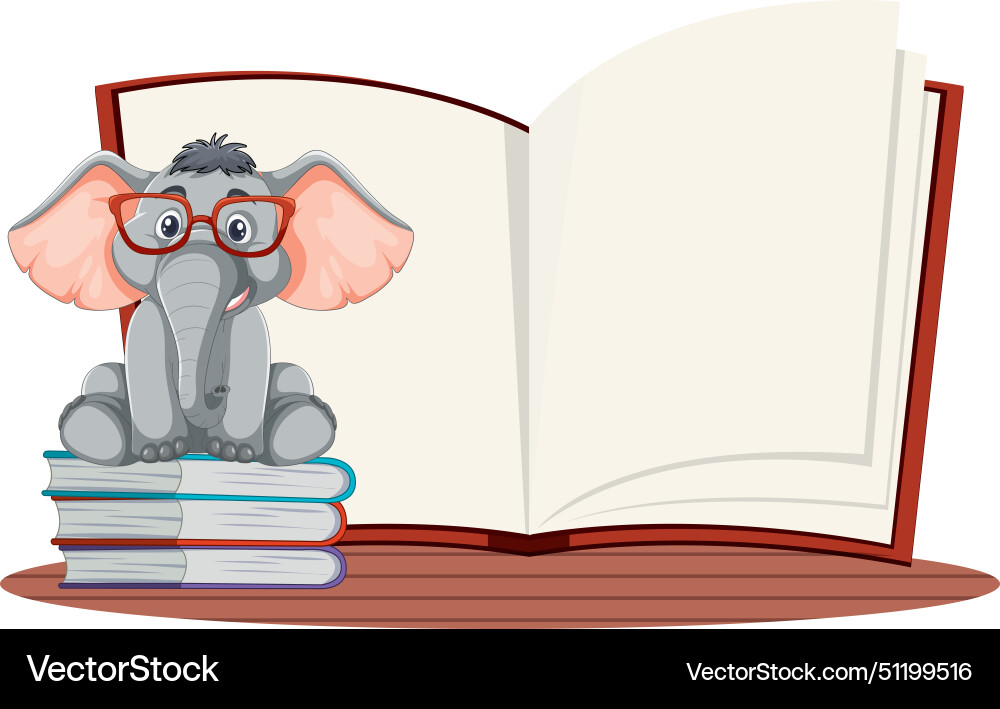 Cartoon elephant with glasses reading a large book