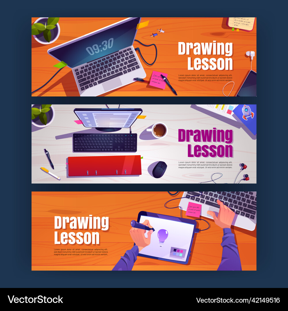 Drawing lesson posters with artist workplace Vector Image