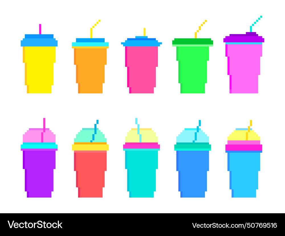 Plastic and paper cups in pixel art style Vector Image