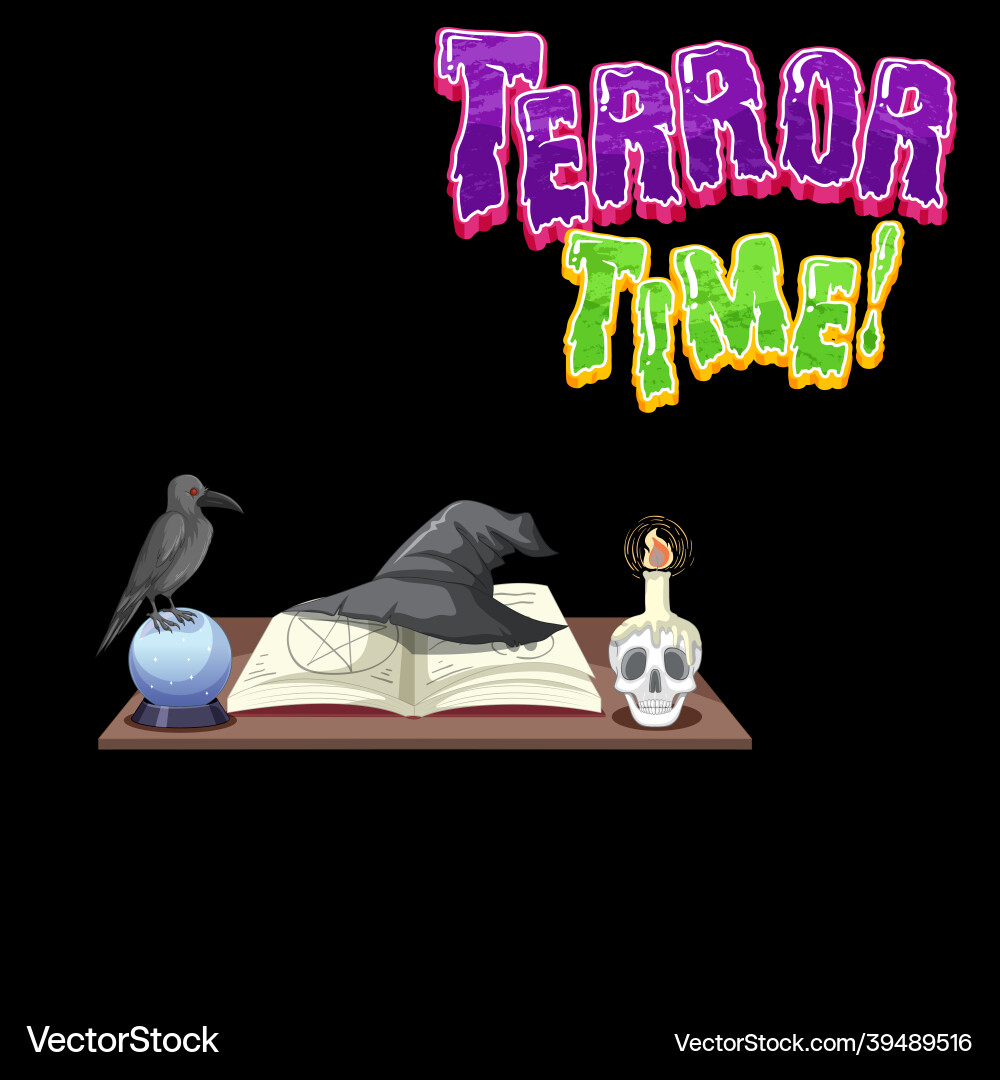 Terror time word logo with witch objects Vector Image