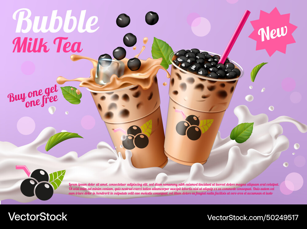 Boba drink bubble milk tea with tapioca pearls Vector Image