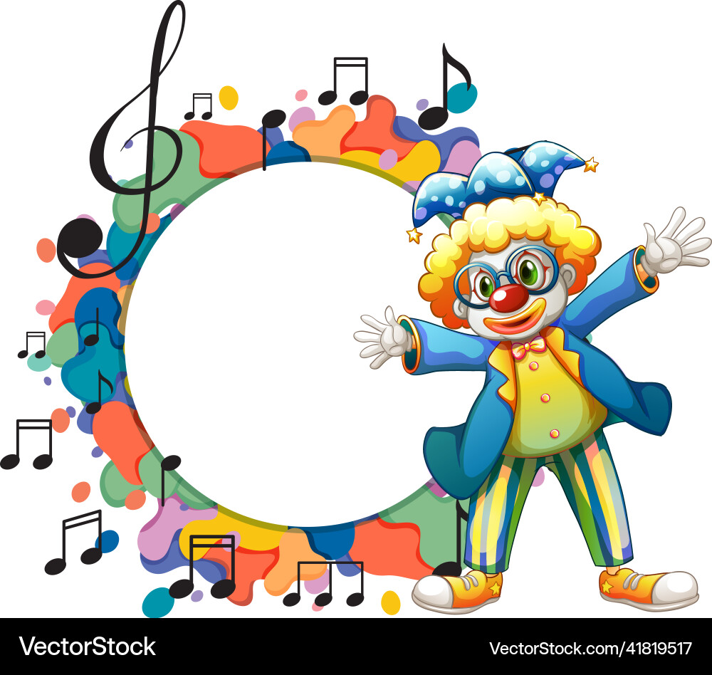 Cute clown with blank music note template Vector Image