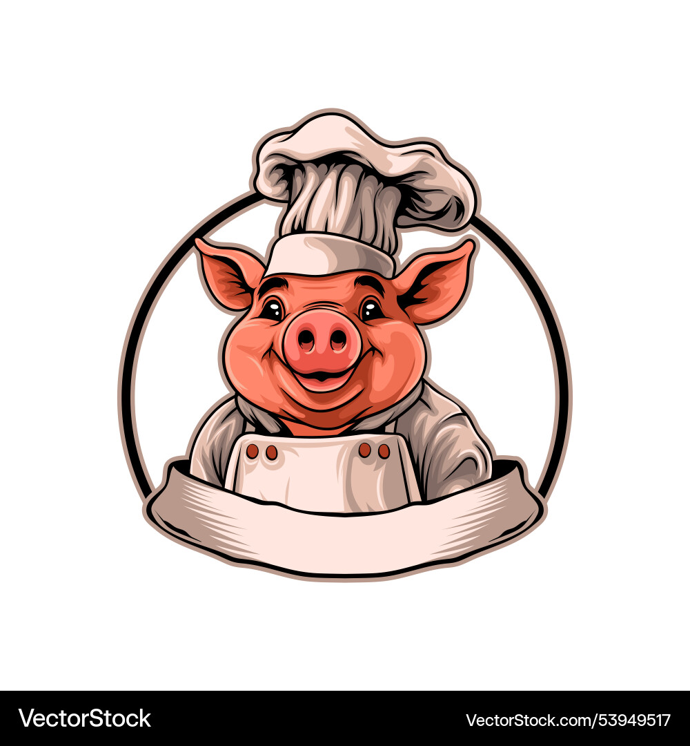 Cute pig chef mascot logo template – Royalty-Free Vector | VectorStock