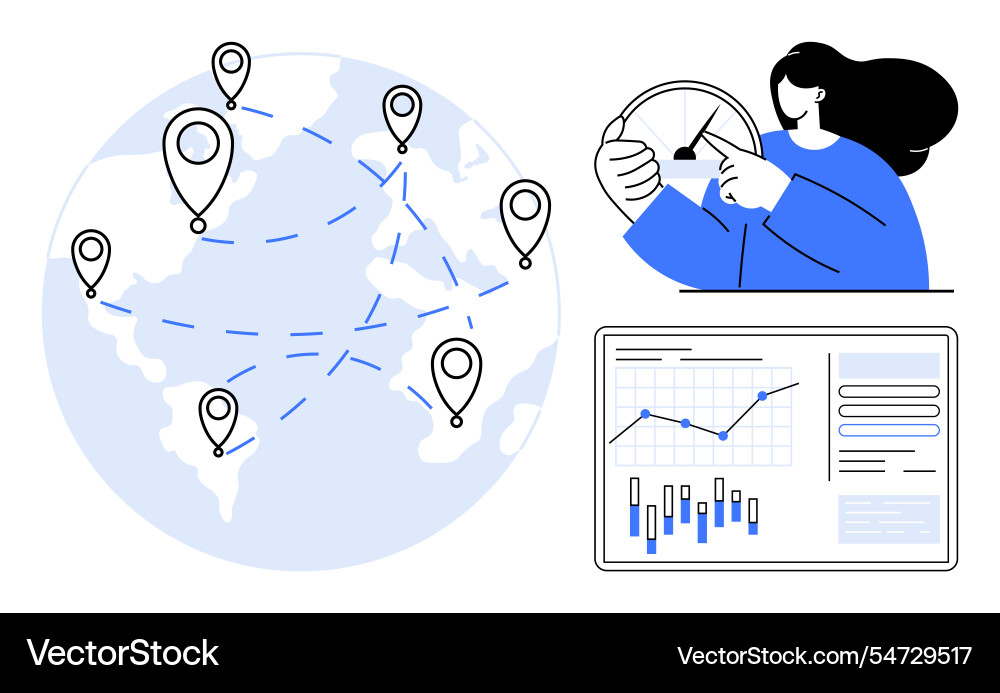 Global navigation concept with woman holding Vector Image