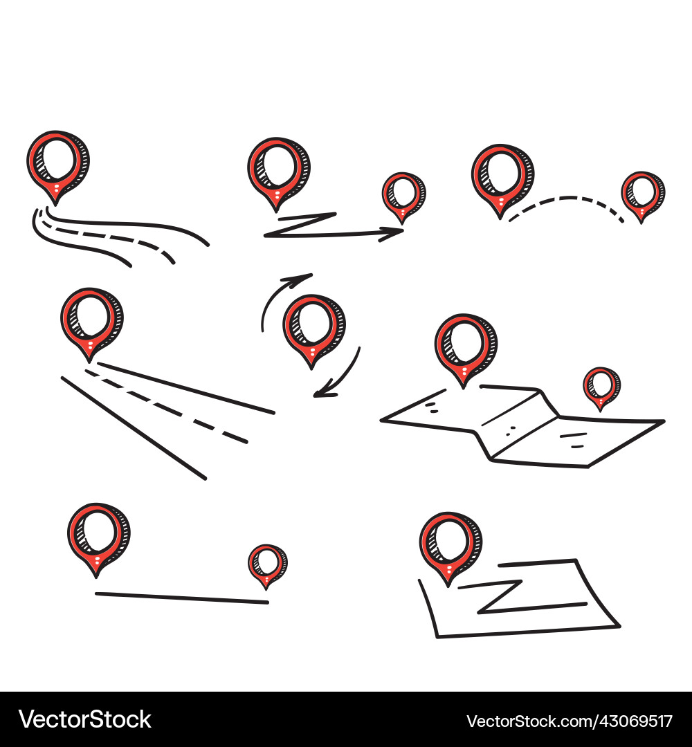 Hand drawn doodle simple set of route related Vector Image