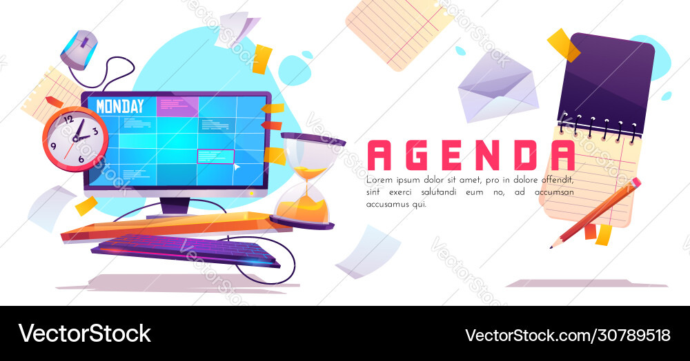 Agenda job organization and schedule banner Vector Image