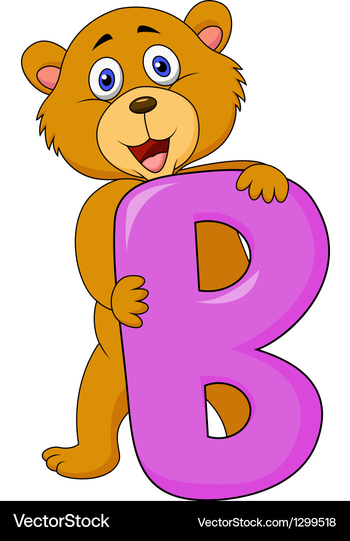 Alphabet b with bear cartoon Royalty Free Vector Image