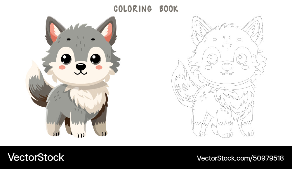 Coloring book of cute wolf Royalty Free Vector Image