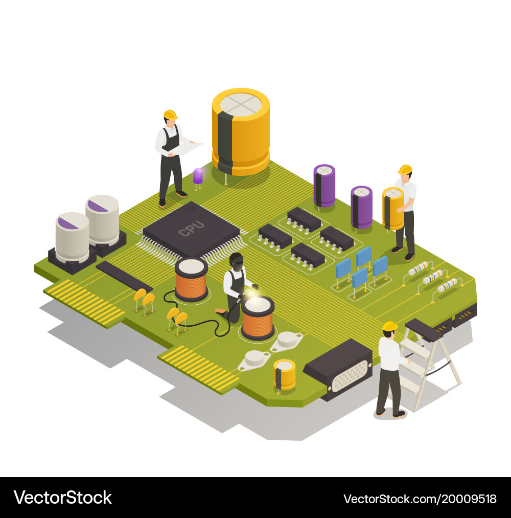 Electronic Components Assembly Isometric Vector Image