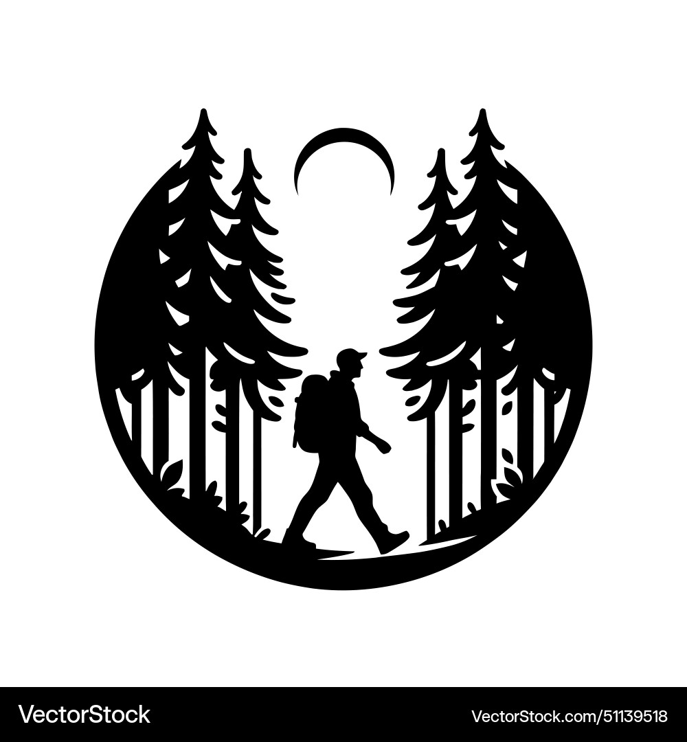 Forest trail wanderer silhouette Royalty Free Vector Image