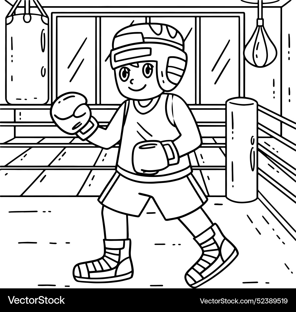 Boxing boxer with protective gear coloring page Vector Image
