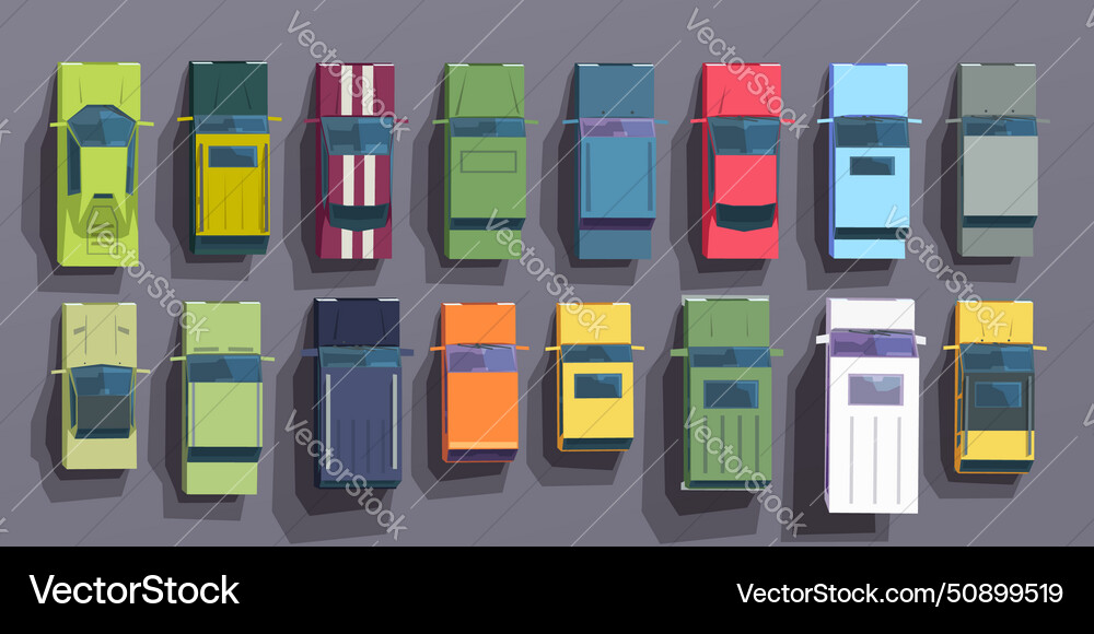 Colorful various vehicles top view in set Vector Image