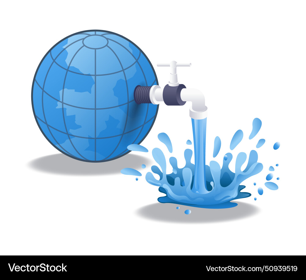Faucet releases water from the earth flat Vector Image