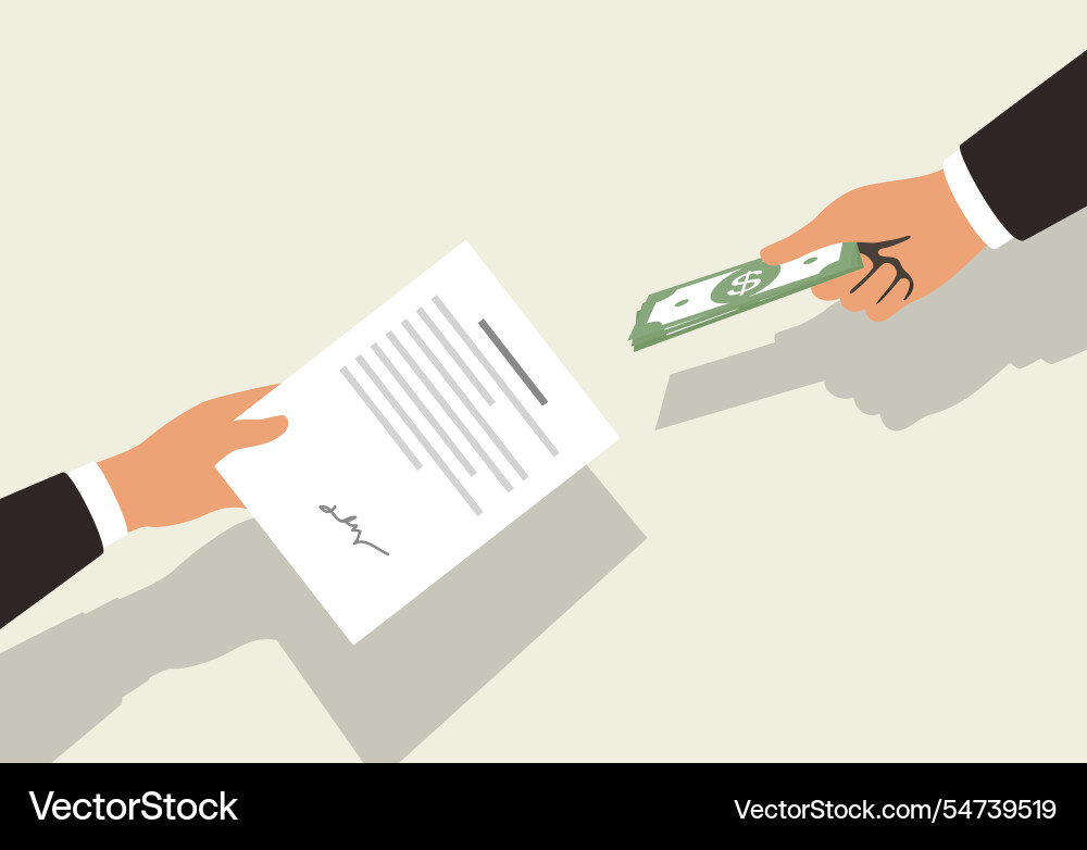 One hand holding money contract Royalty Free Vector Image