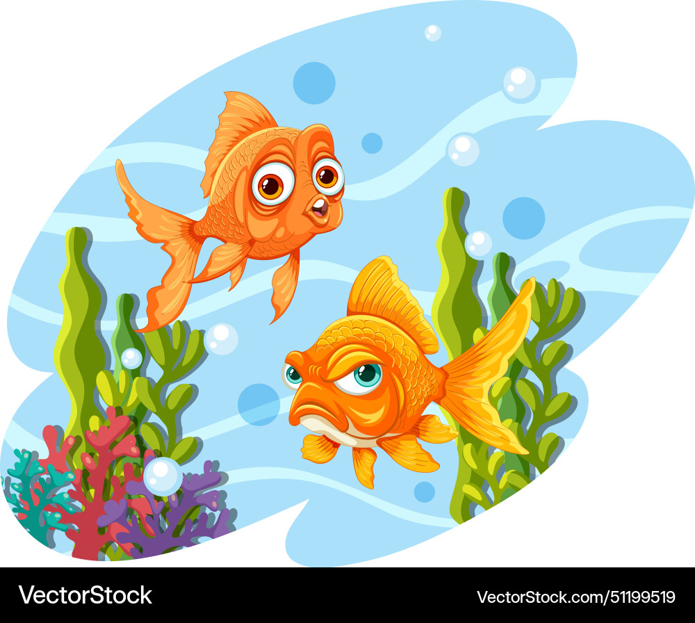Two cartoon fish with expressive faces underwater Vector Image