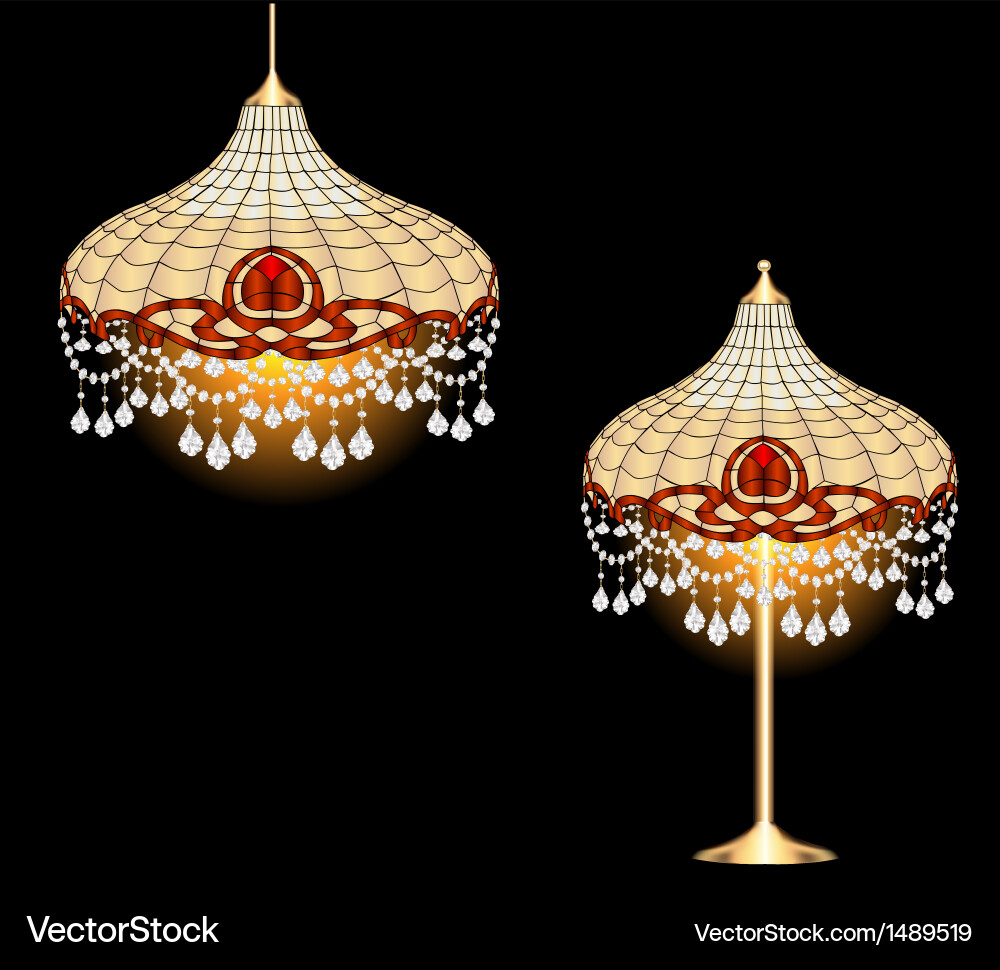 Vintage chandelier and table lamp Royalty Free Vector Image