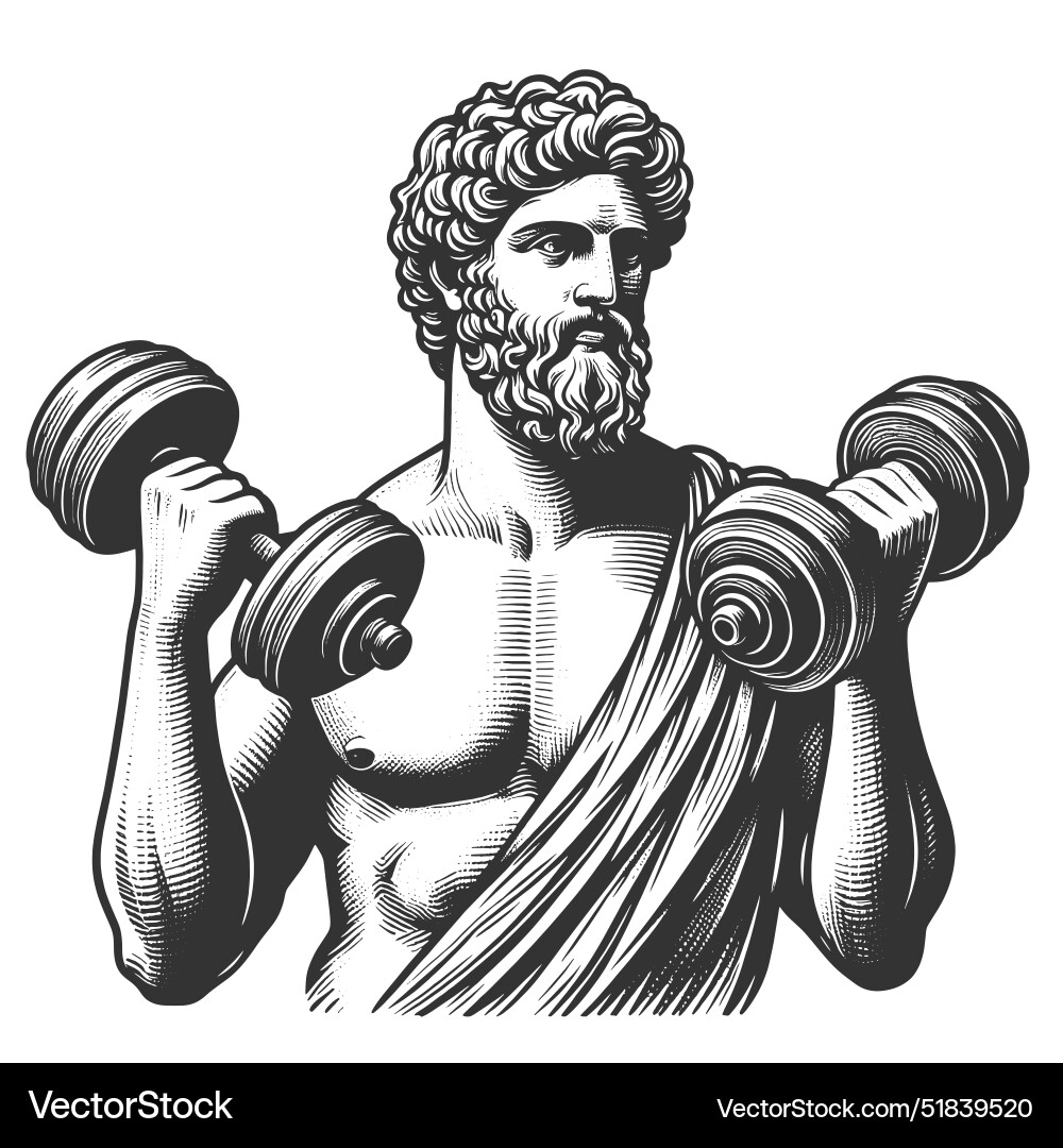 Ancient greek statue lifting dumbbells Royalty Free Vector