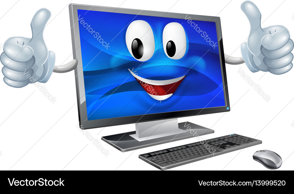Desktop computer mascot Royalty Free Vector Image