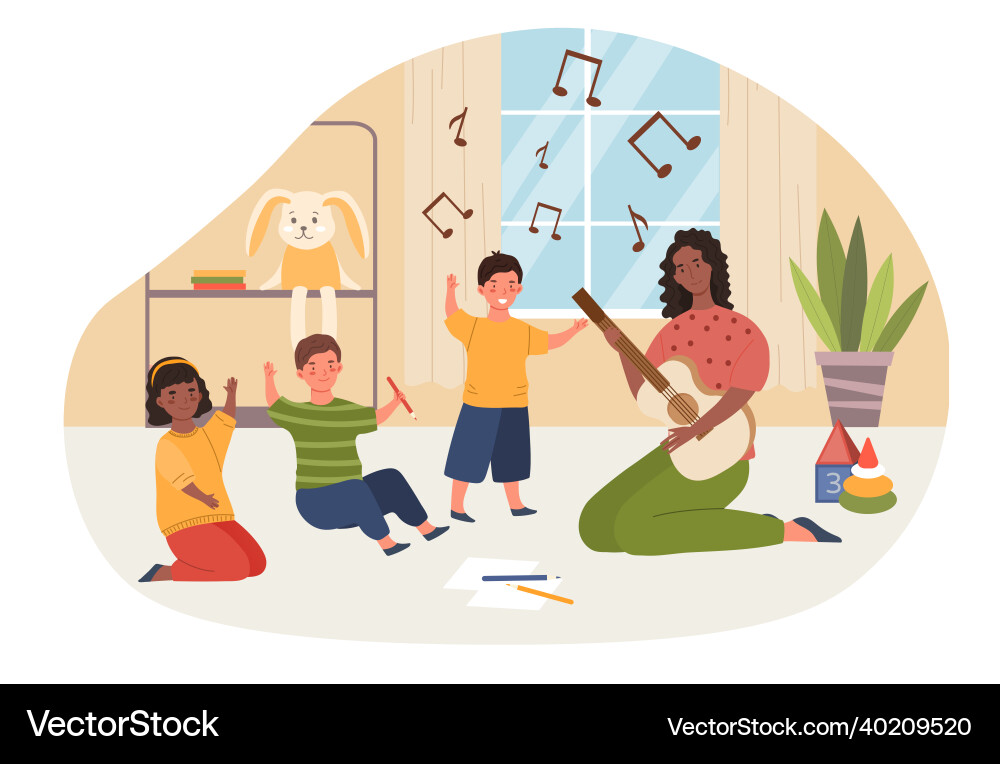 Kindergartener with kids group concept Royalty Free Vector