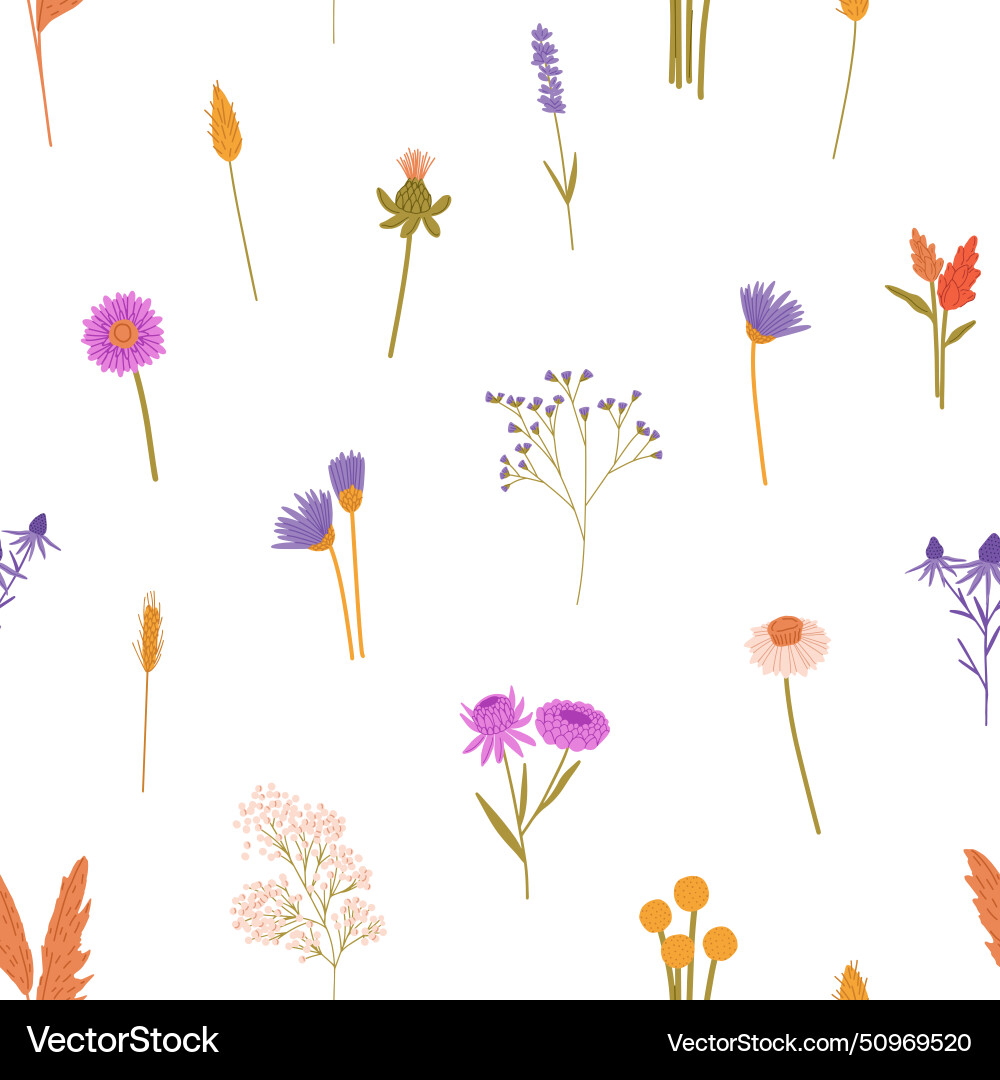Repeatable pattern of wildflowers- stems Vector Image