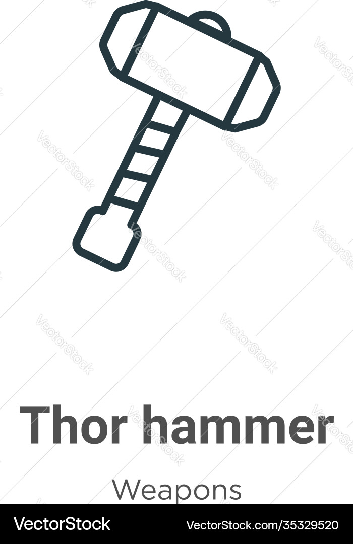 Thor hammer outline icon thin line black Vector Image