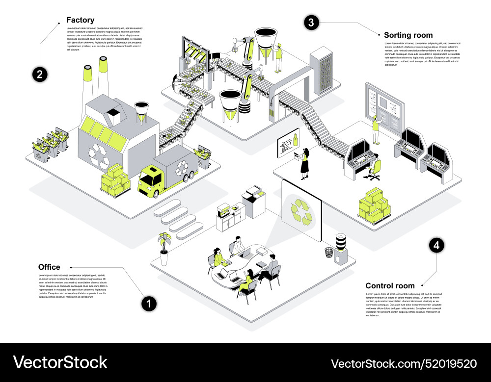 Waste management 3d isometric concept in outline Vector Image