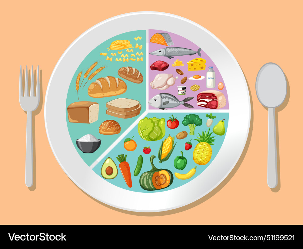 Colorful of a healthy food plate Royalty Free Vector Image