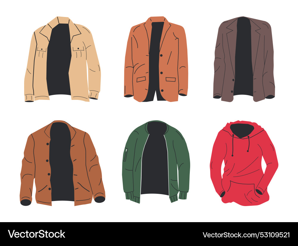 Fashion coat unisex jacket set isolated Royalty Free Vector