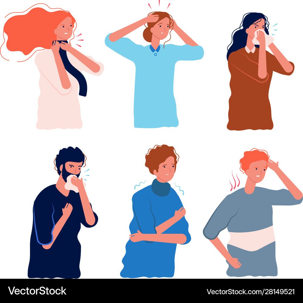 Flu symptoms people characters illness fever Vector Image