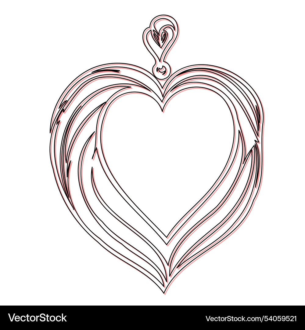 Heart shaped locket outline sketch red Royalty Free Vector