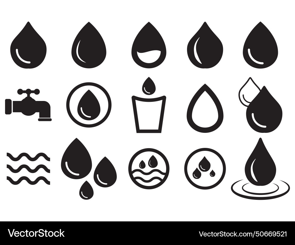 Water icon collection set a drop of glass Vector Image