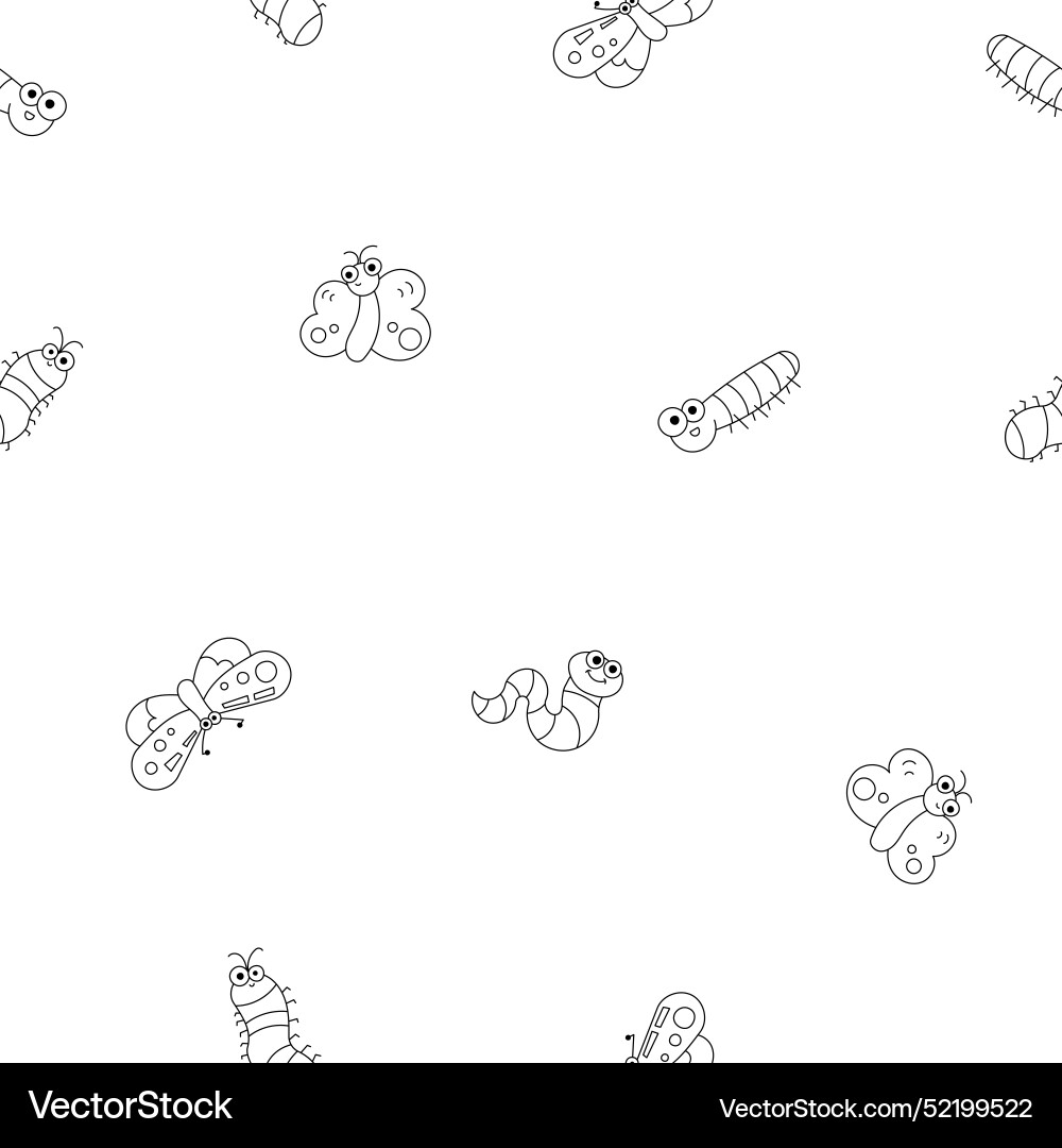 Cute insects seamless pattern coloring page Vector Image