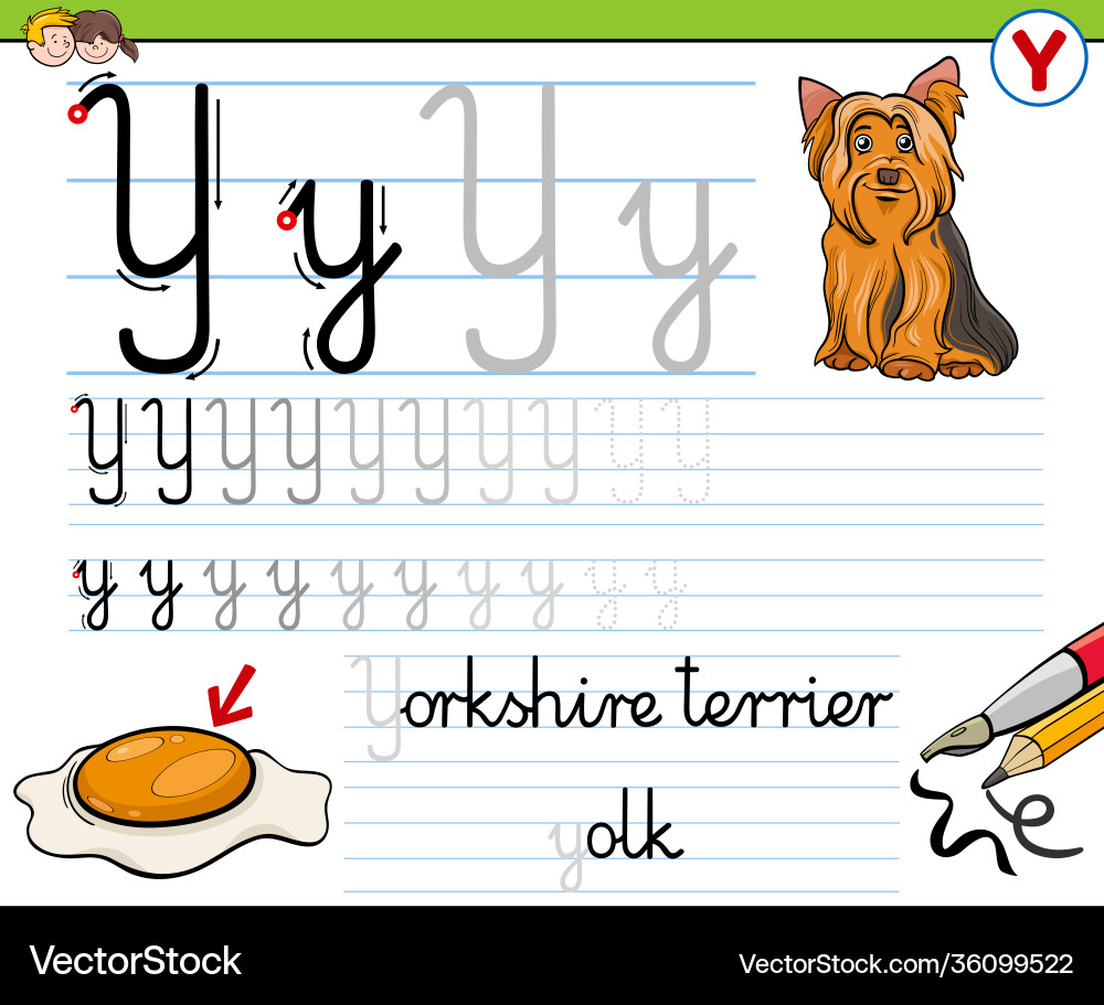 Learn to write letter y workbook for children Vector Image