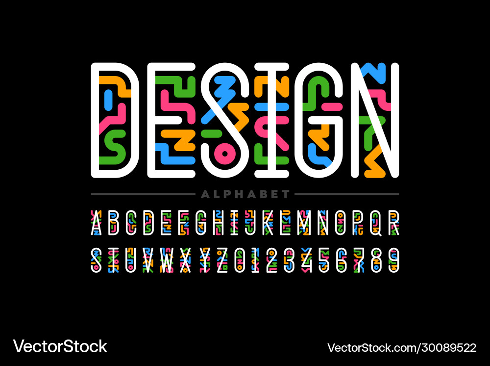 Linear style colorful font Royalty Free Vector Image