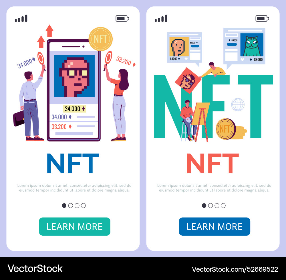 Nft mobile app smartphone onboarding cyber art Vector Image